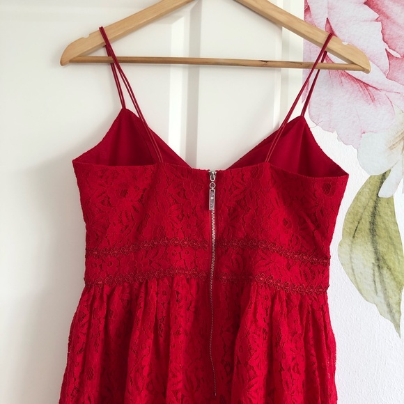 Amisu | Dresses | Amisu Red Lace Spaghetti Strap Midi Dress | Poshmark